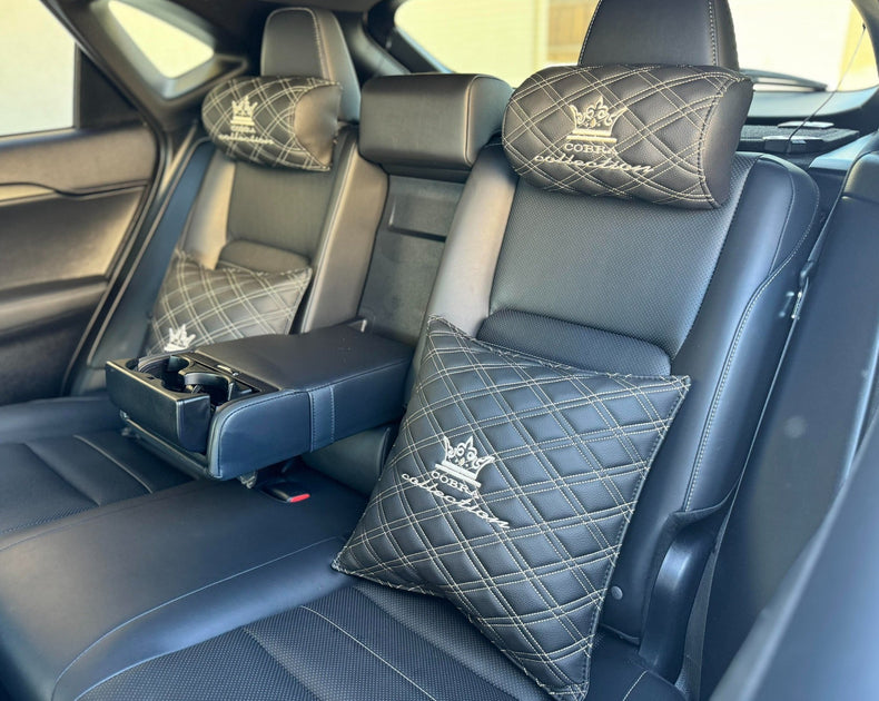 VIP Car Interior Set Black With Off-White Double Diamond Stitch Pillows ...